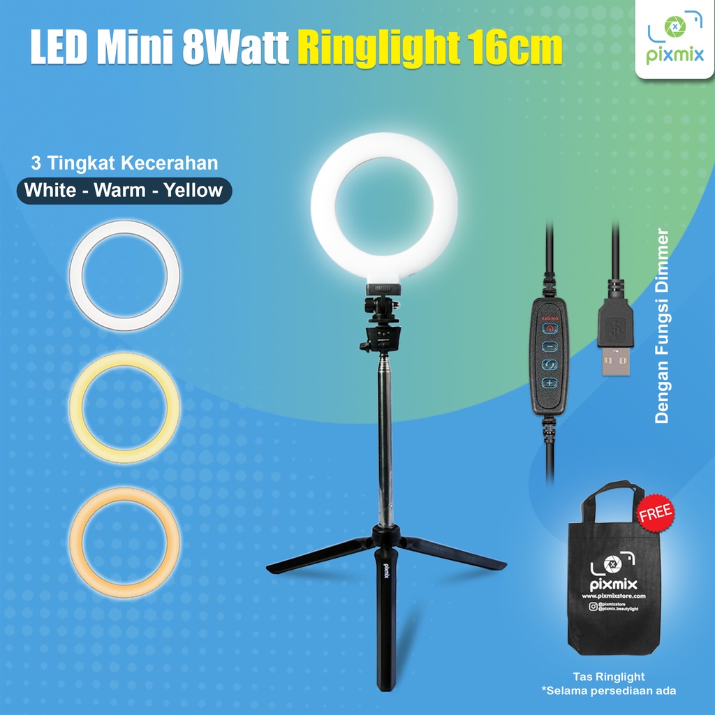 Jual LED Mini 16 cm RingLight Bicolour + dimmer - Ringlight Vlogger ...