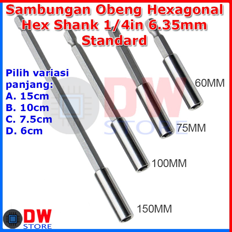 Jual Sambungan Mata Obeng Hexagonal Hex Extension Rod 1/4 in 6.35mm ...