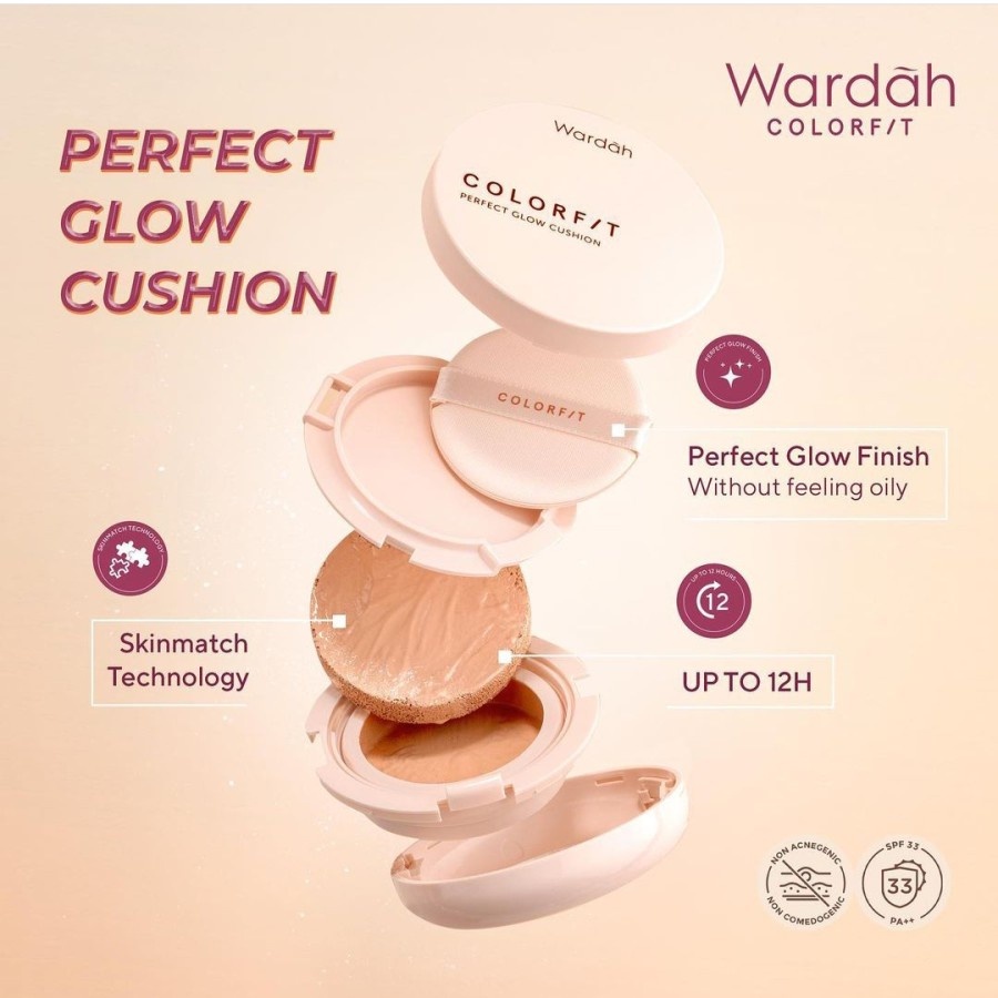 Jual Wardah Colorfit Perfect Glow Cushion SPF 33 PA++ / Wardah Refill ...