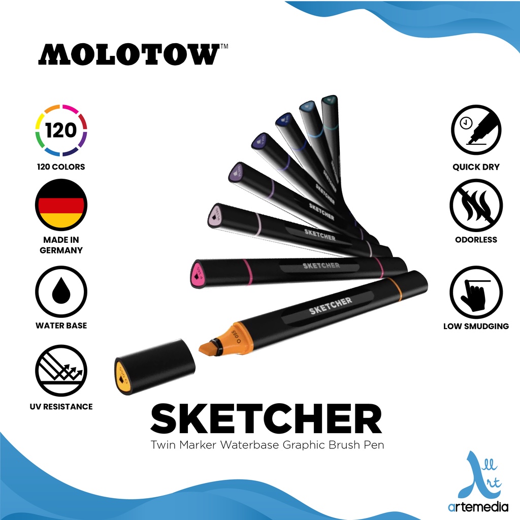 Jual Molotow Sketcher Twin Marker Waterbase Graphic Brush Pen - 3/3 ...