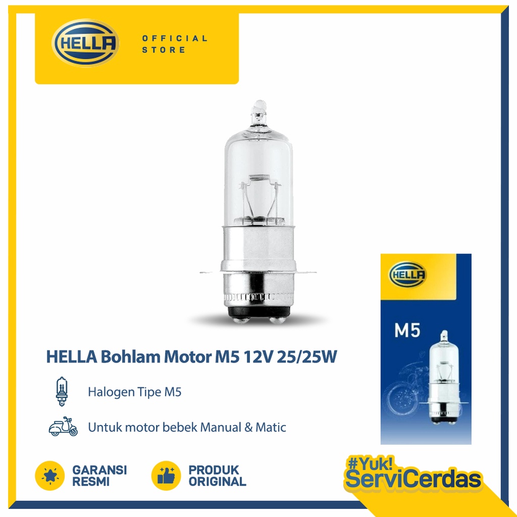 Jual Hella Lampu Motor Bohlam Halogen M5 12V 25/25W P15d-25-1 ...