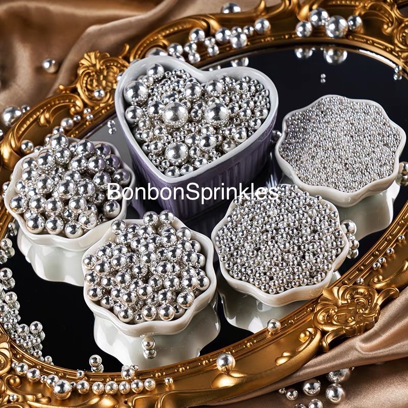 Jual Trimit Sprinkle mutiara metalic silver cake topper metallic bulat ...