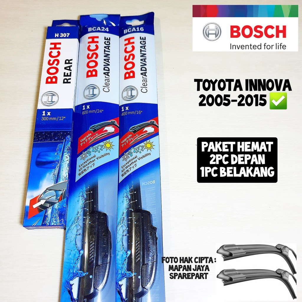 Jual BOSCH WIPER DEPAN BELAKANG INOVA INNOVA 2004-2015 FRAMELESS CLEAR ...