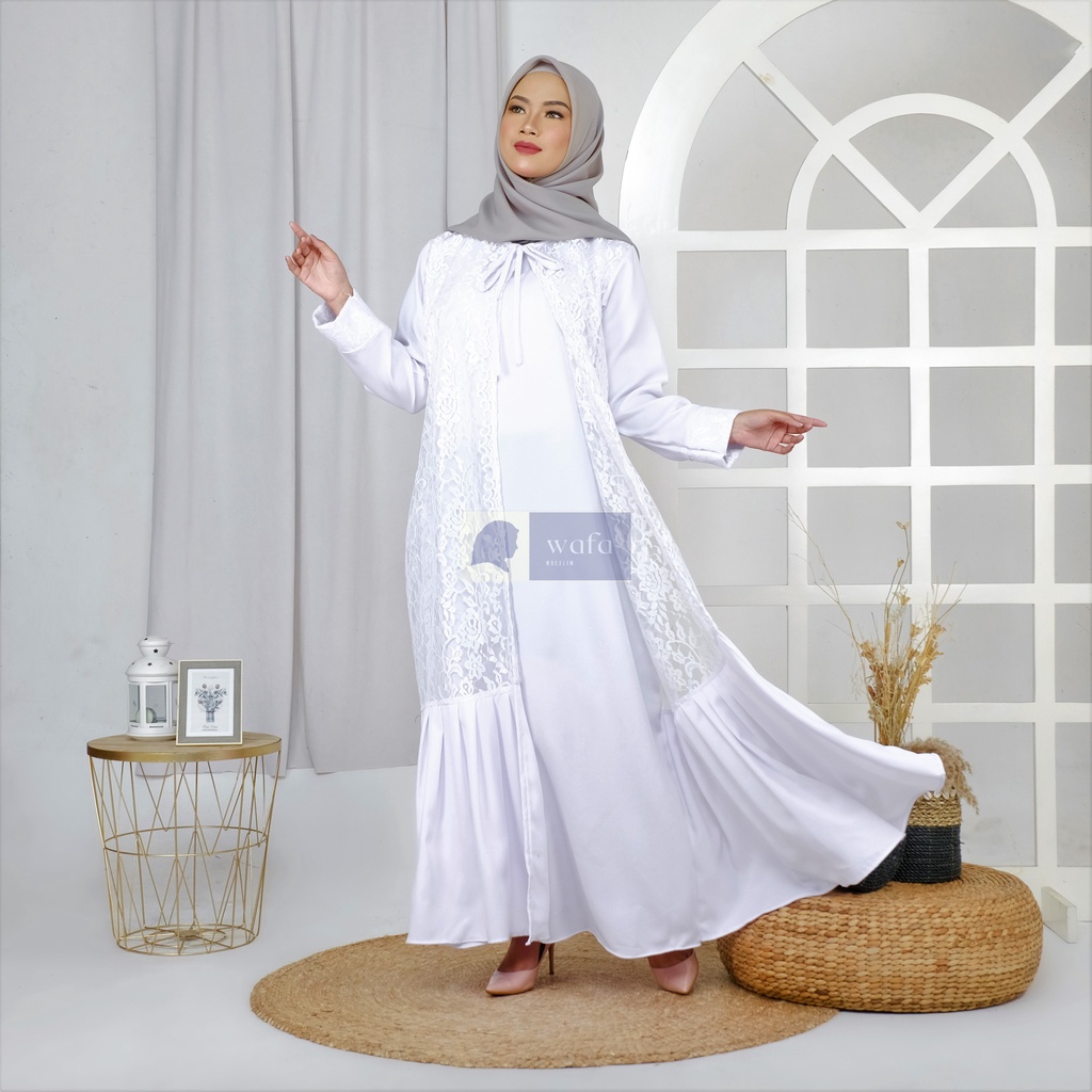 Jual baju gamis putih terbaru 2022 dewasa gamis putih wanita elegan ...