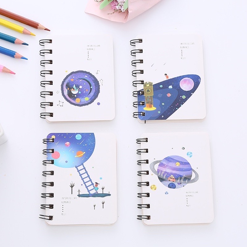 Jual notebook A7 notes putih motif luar angkasa ungu purple space ...