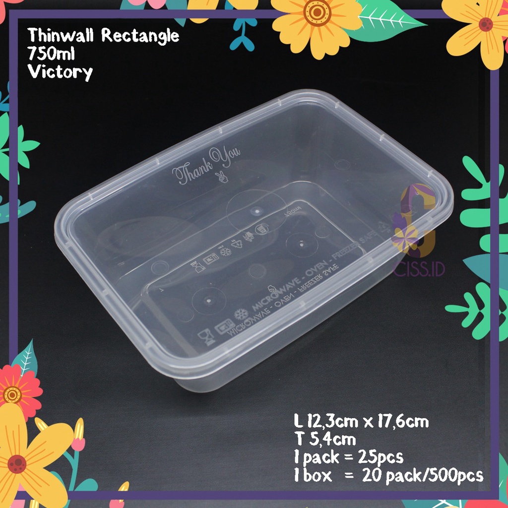 Jual Kotak Makan Plastik Thinwall 750ml Rectangle Satuan Persegi