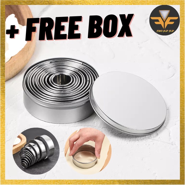 Jual Cetakan Kue Roti Set 12in1 FREE BOX Bulat Stainless Steel Ring ...