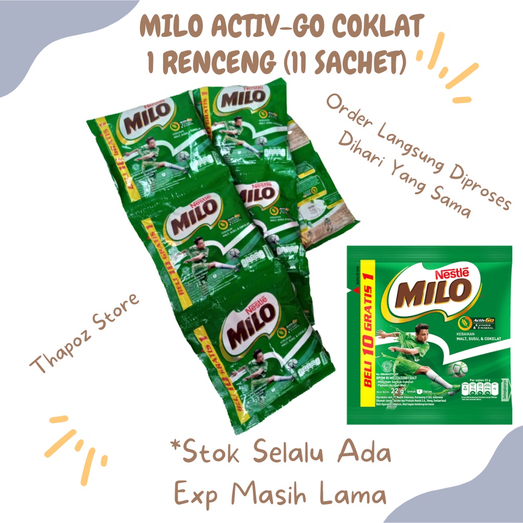 Jual Milo Sachet Coklat Activ Go 22g 1 Renceng (10 + 1 Sachet) | Shopee ...