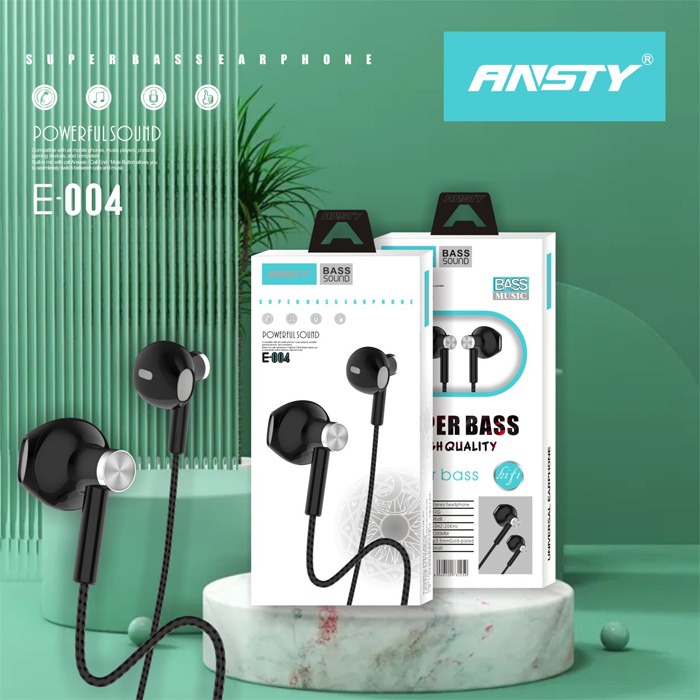Jual HEADSET EARPHONE HANDSFREE ANSTY E-004 SUPER BASS | Shopee Indonesia