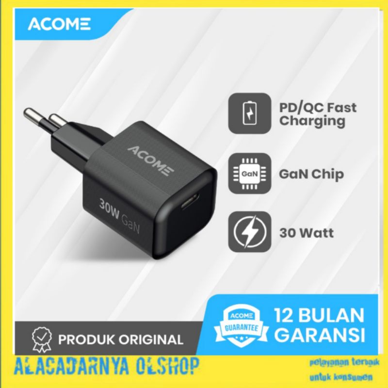Jual charger GaN 30w ACOME ACG30 nano fast charging PD/QC 3.0 ORIGINAL ...