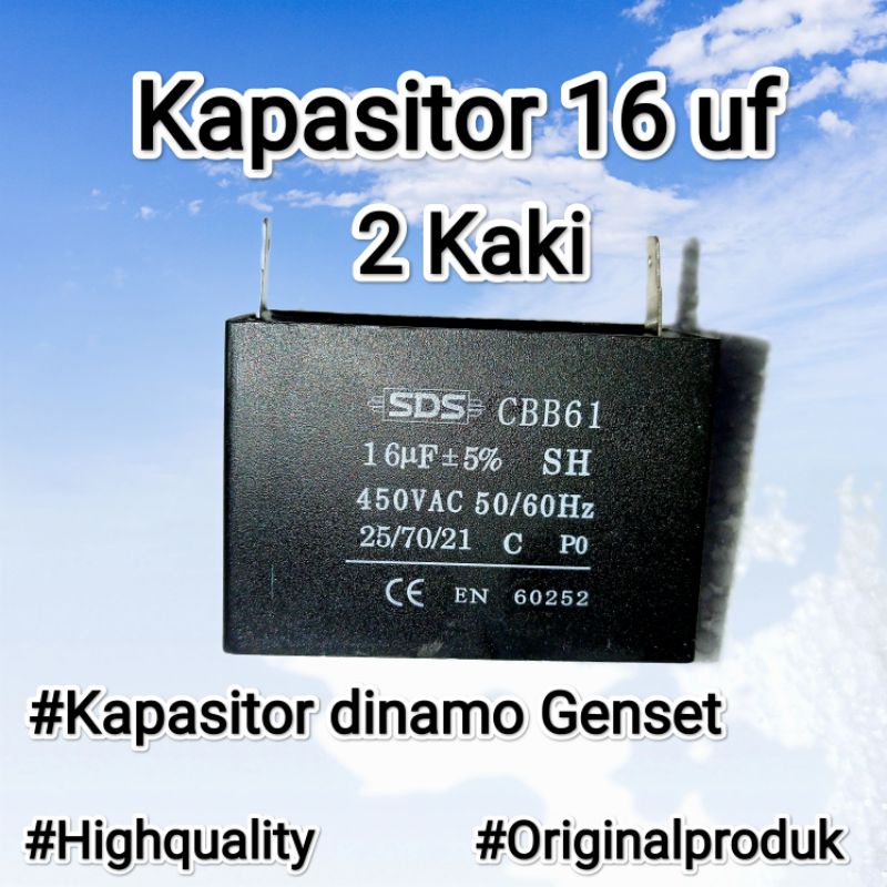 Jual Kapasitor SDS 16 uf kotak / capasitor dinamo 2 kaki / Kapasitor 16 ...
