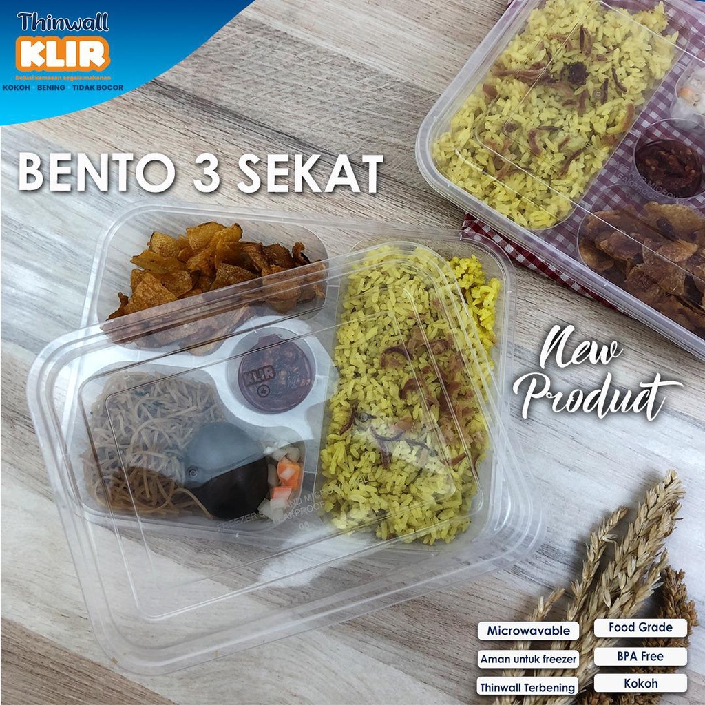 Jual Thinwall Bento Sekat 3 / Kotak Makan Plastik Bento Sekat 3 / Food Container Bento Sekat 3 ...