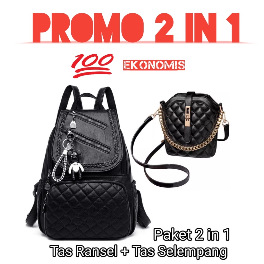 Jual PAKET PROMO 2 IN 1 RANSEL TAS WANITA SELEMPANG | Shopee Indonesia