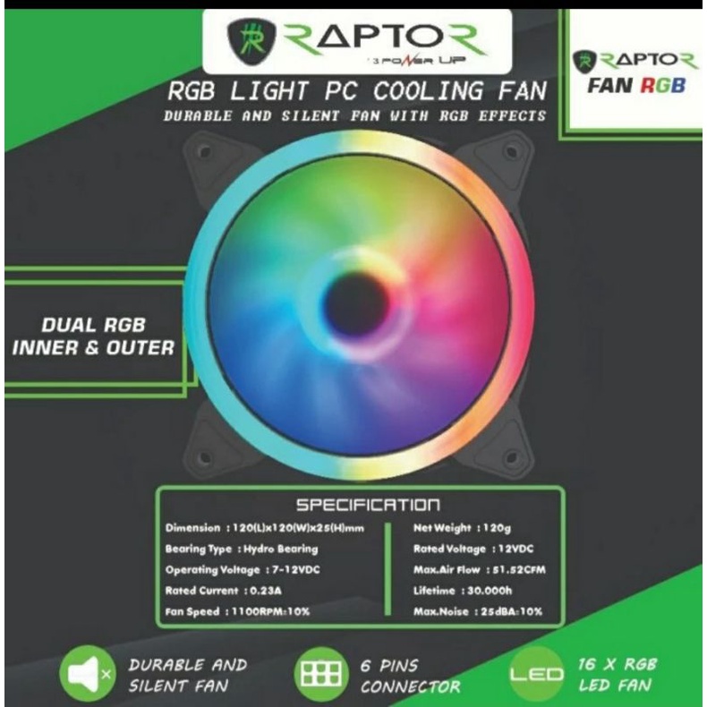 Jual Fan RGB Casing Gaming 12cm LED Auto Dual RGB RAPTOR FAN Silent 16 ...