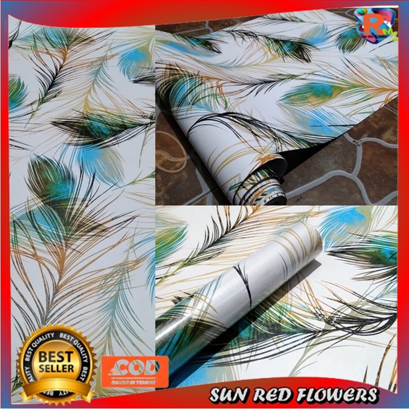 Jual Wallpaper Sticker Dinding Motif Bulu Merak Hijau Ukuran 45cm ...