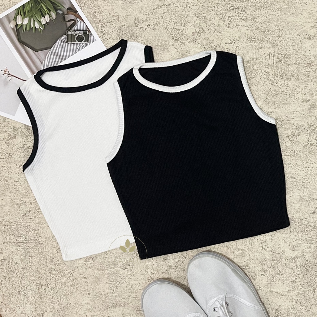 Jual CAVALU Basic Knit Tank Top Kombinasi Korean Tanktop Crop Top Baju ...