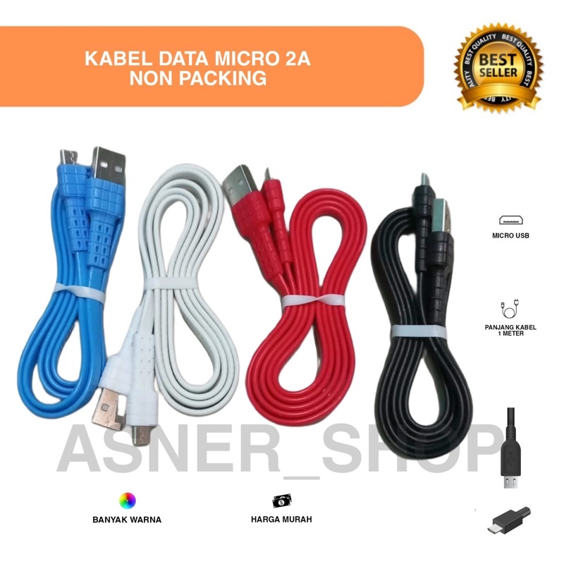 Jual Kabel Data 2A Real Non Packing Usb Micro android 1 Meter Warna ...