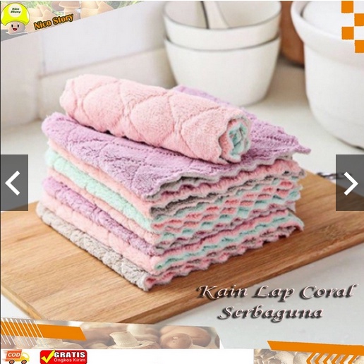 Jual KAIN LAP MEJA PIRING LAP DAPUR CORAL Microfiber LAPIS GANDA TEBAL ...