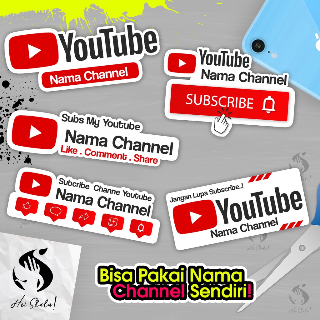 Jual Stiker Youtube Channel Bisa Custom Nama Suka Suka Sticker Youtuber ...