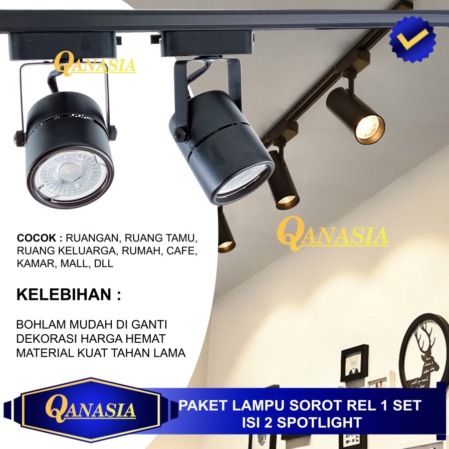 Jual Paket Lampu Sorot Rel isi 2 Spotlight Track Light Rell Fitting E27 atau MR16 | Shopee Indonesia