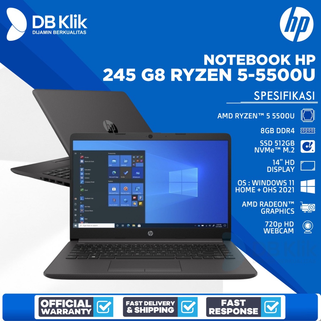 Jual Notebook HP 245 G8 Ryzen 5-5500U 8GB SSD 512GB NoDVD Windows 11 14 ...