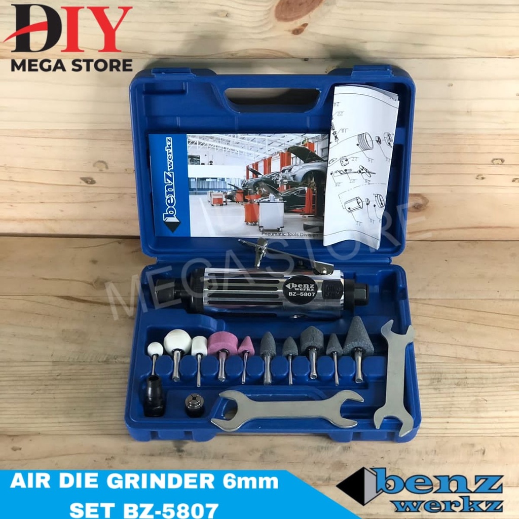 Jual Air die grinder 6mm set dengan aksesoris / mesin gerinda angin BZ ...