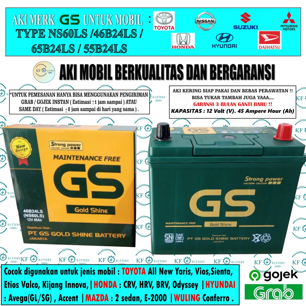 Jual AKI MOBIL VIOS, SIENTA, YARIS, KIJANG INNOVA BENSIN NS60LS GS MF | Shopee Indonesia