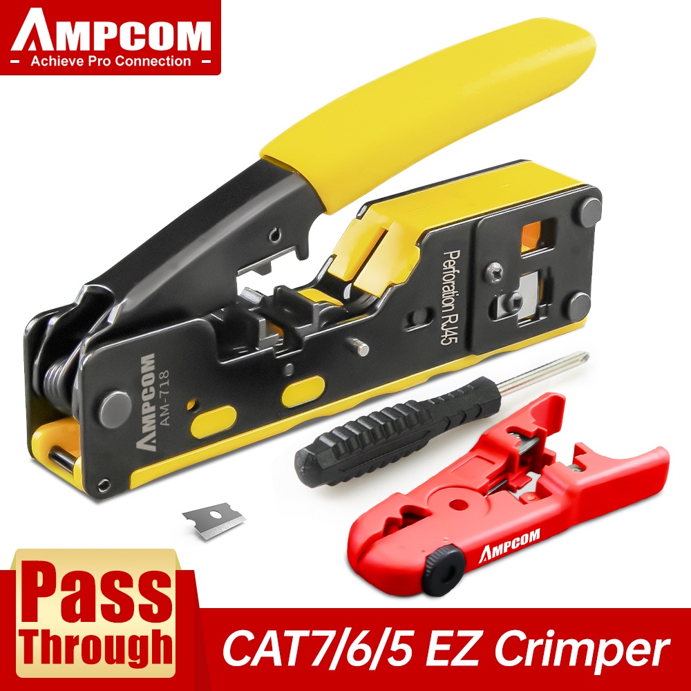 Jual AMPCOM Crimping Tool Set Tang AM-718 Lubang (Pass Through) untuk ...