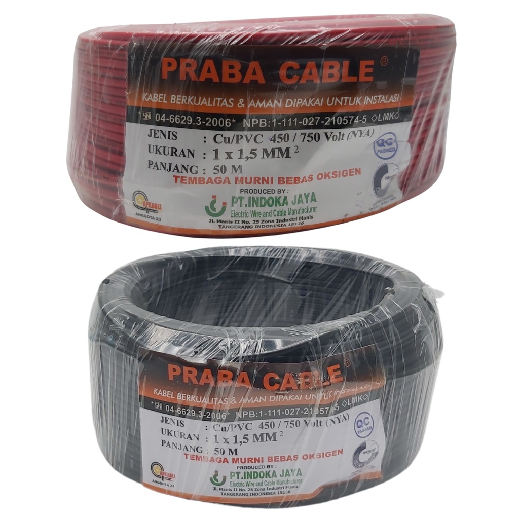 Jual Kabel NYA Praba 1.5mm 50 Meter SNI Kabel Listrik Tunggal Tembaga 1 ...