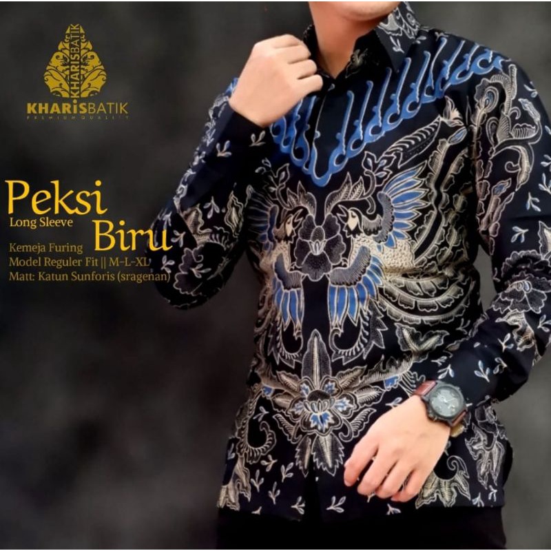 Jual BATIK BOLO DEWO Motif Peksi Blue Hem Atasan Kemeja Baju Batik Pria ...