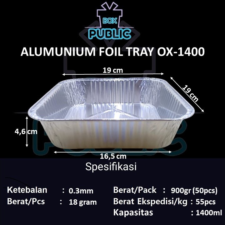 Jual Wadah loyang Alumunium foil tray OX 1400 + tutup / Aluminium foil tray OX 1400 1400ml ...