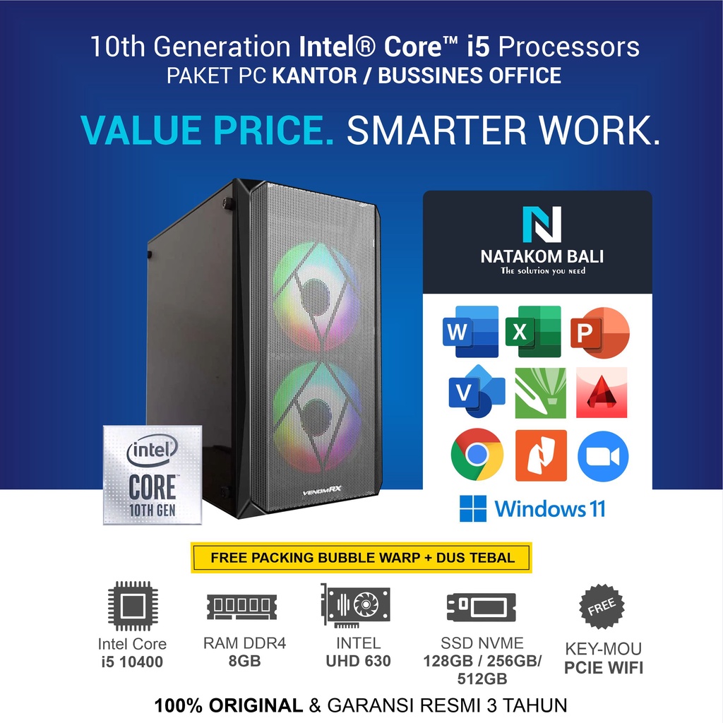Jual PC RAKITAN KANTOR / ADMIN INTEL CORE i5 10400 8GB NVME 256GB 500W 80+ | Shopee Indonesia