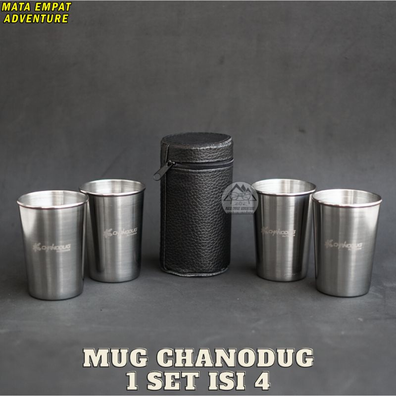 Jual MUG CHANODUG 4 SET GELAS CAMPING STAINLESS STEEL OUTDOOR WADAH AIR ...