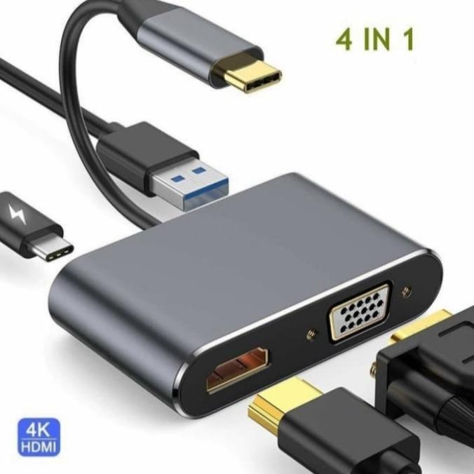 Jual Converter Adapter 4 in 1 Type C to HUB PD HDMI + VGA +USB 4K ...