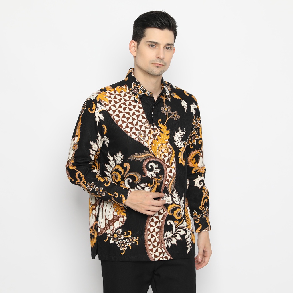 Jual Batik Semar Kemeja Lengan Panjang Visc Daun Katresnan Hitam ...