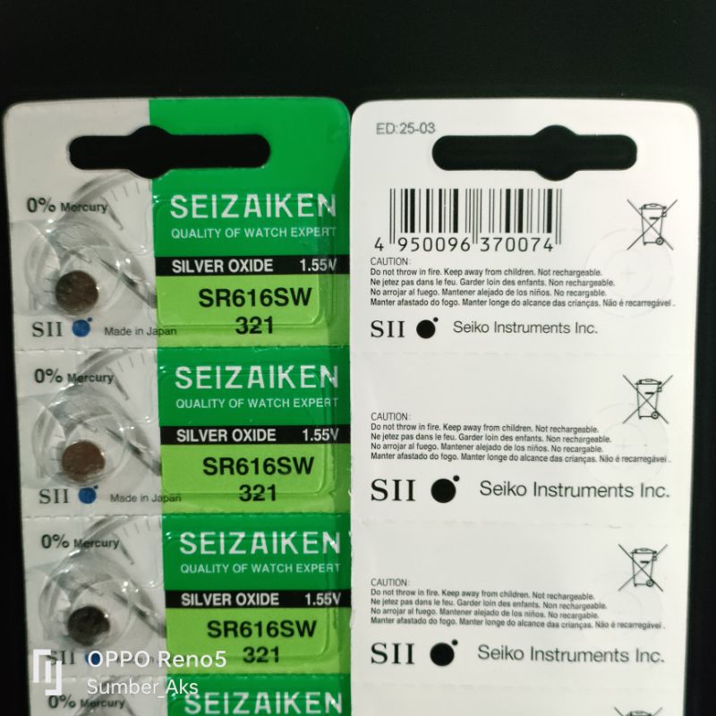 Jual ORIGINAL Baterai Jam SEIZAIKEN SR616SW 321 SR 616 SW 321 JAPAN 1 ...