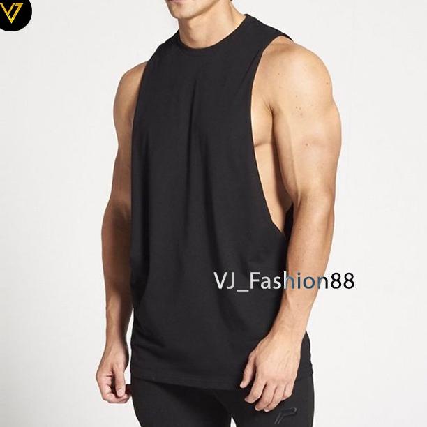 Jual SINGLET GYM LOW CUT PRIA HITAM POLOS | Shopee Indonesia