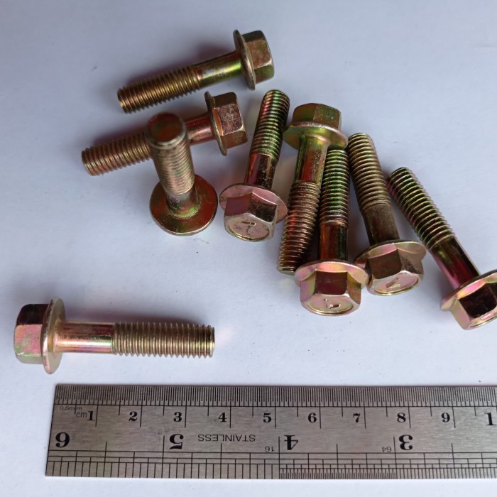 Jual BAUT TOPI M8 X 35 PANJANG 3,5CM KUNING KUNCI 12 / FLANGE BOLT M8X35 | Shopee Indonesia