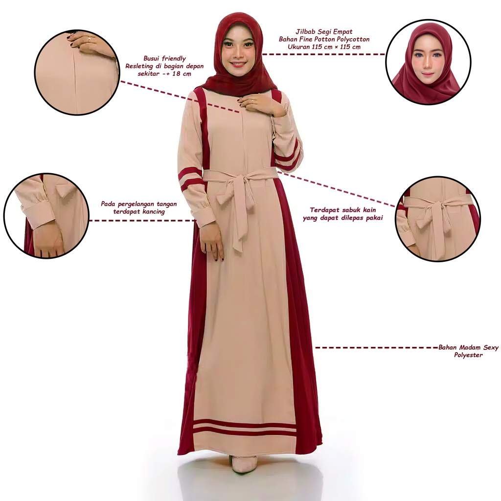 Jual GAMIS CREAM MAROON FREE HIJAB | DRESS WARNA KREM MERAH GRATIS ...