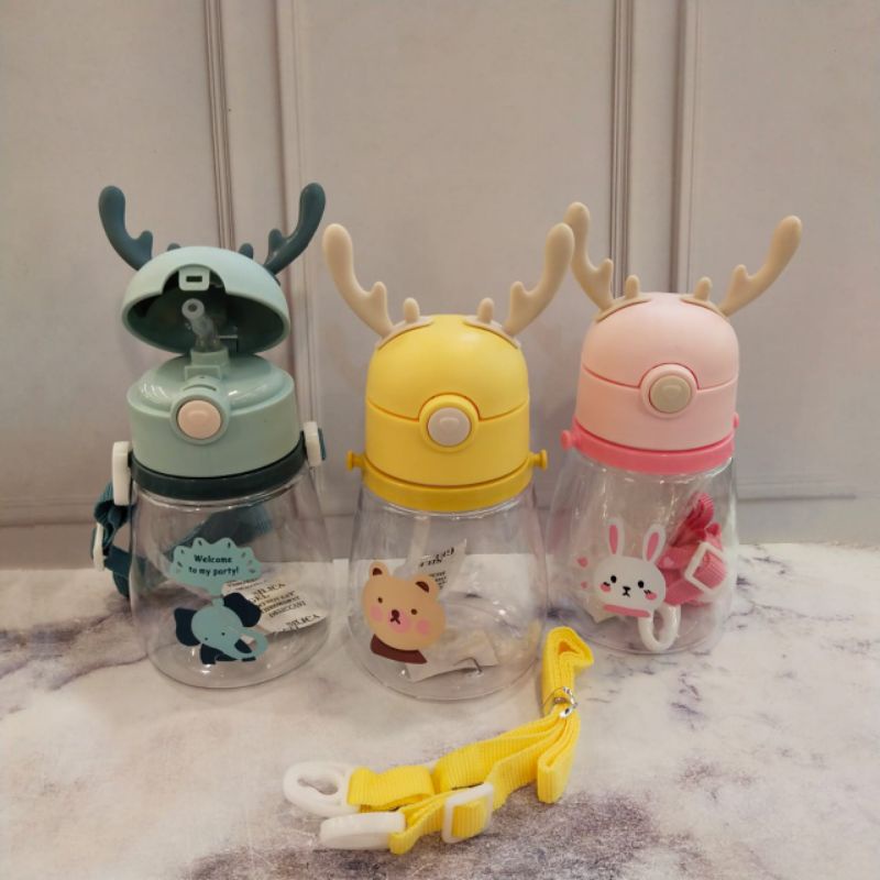 Jual Botol Minum Anak Motif Tanduk Rusa 400ml kode 1142 ada sedotan dan tali panjang | Shopee ...