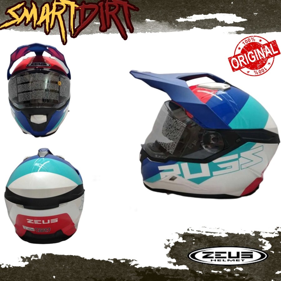 Jual HELM MOTOR ZEUS ZS913 BF1 PEARL WHITE BLUE HELM FULL FACE DOUBLE ...
