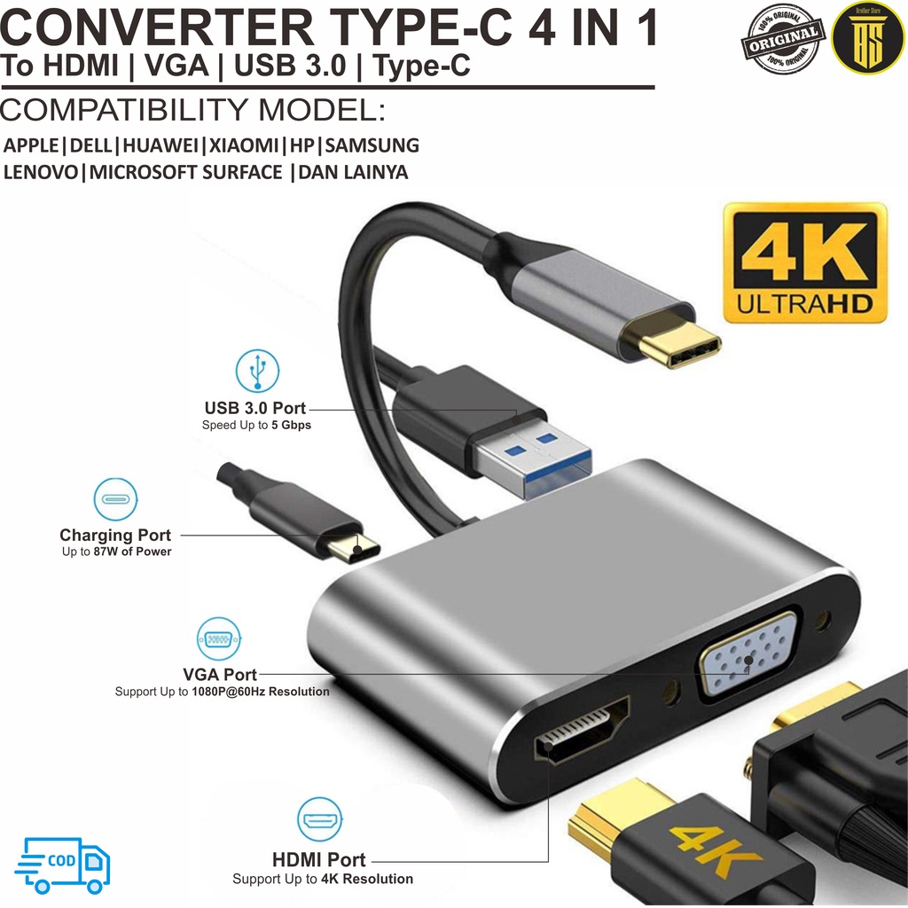 Jual Converter Hub Dock Adapter Type C To VGA HDMI USB Macbook Pro Air ...