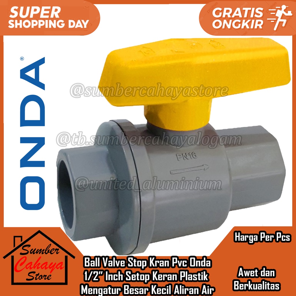 Jual Ballvalve Ball valve Stop kran PVC Onda 1/2" 1/2 inch inci in ...