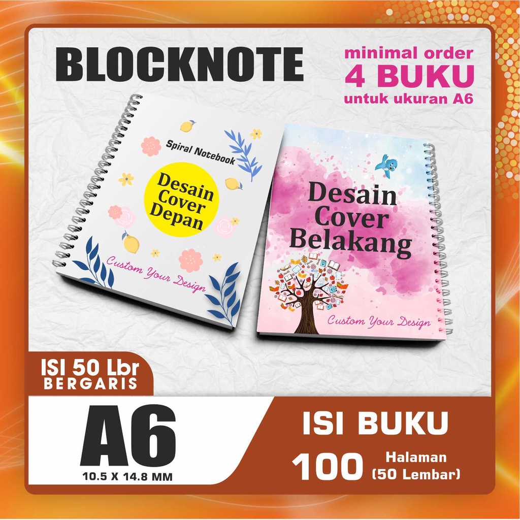 Jual Blocknote A6 Custom BERGARIS isi 50 lembar / Notebook A6 / Notes ...