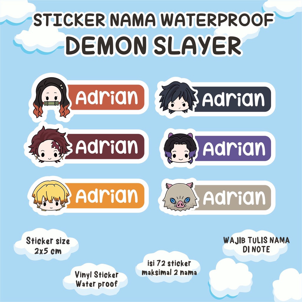 Jual DEMON SLAYER STICKER NAMA WATERPROOF (WAJIB TULIS NAMA DI CATATAN ...