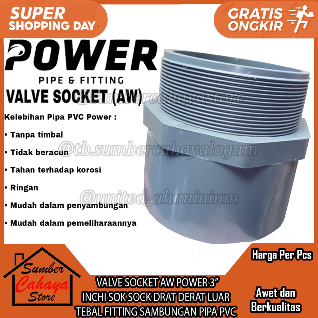 Jual SOK SOCK DRAT LUAR VALVE SOCKET 3" INCHI AW POWER TEBAL FITTING ...