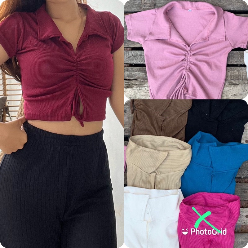 Jual Crop top serut tengah mosa katun | Shopee Indonesia