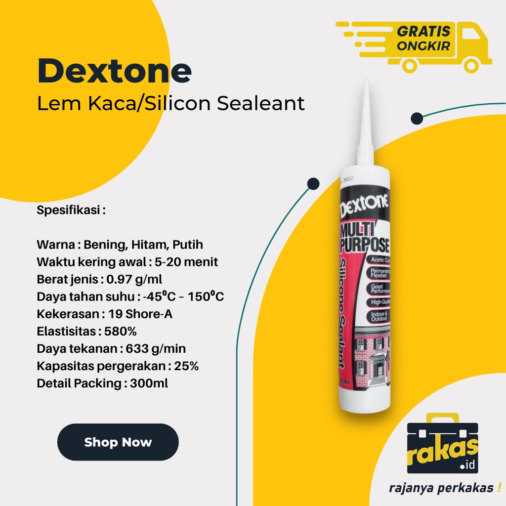 Jual Lem Kaca / Silicone Sealant Dextone Clear/White/Black Kualitas ...
