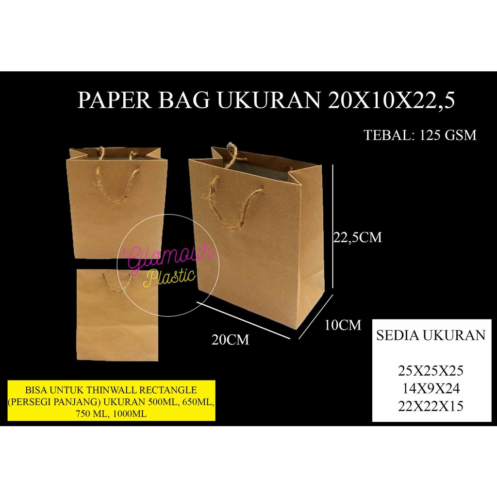 Jual Paper Bag Polos size M Ukuran 20X10X22,5 (1 pack isi 12 pcs)/Tas ...