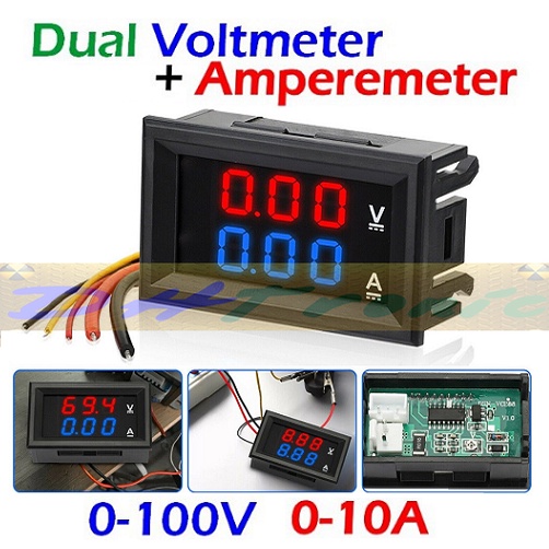 Jual Dual Voltmeter + Ampermeter + Frame @ 0.28" 0-100DCV + 10A Voltmeter Ammeter 10A Voltage ...